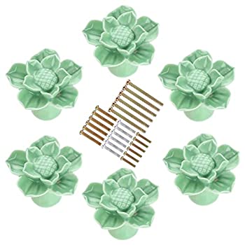 【中古】【輸入品・未使用】corasaysグリーン花セラミック引き出しキャビネットノブとPulls for DIYホーム家具キャビネットドレッサー食器棚ビンドアハンドル、6パック 1.69 x 1.3 x 1.69 inch グリーン MO...