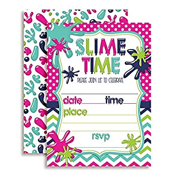 【中古】【輸入品・未使用】Slime Birthday Party Invitations for Girls%カンマ% Ten 13cm x 18cm Fill In Cards with 10 White Envelopes by Am...