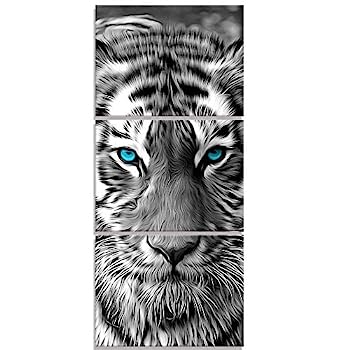 【中古】【輸入品・未使用】Visual Art Decor 抽象動物絵画 黒と白のタイガーとティールブルーの目 野生動物の絵 キャンバスウォールアート 自宅 オフィス 寝室装飾 すぐに掛けられます 12"x16"x3 ブラック【メーカー名】...