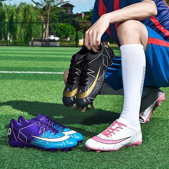 サッカーシューズ ジュニア サッカー トレーニングシューズ メンズ レディース サッカースパイク キッズ フットサル プロサッカーシューズ スパイク サッカー 土芝用 人工芝用 男女兼用 22.5cm-27.5cm アウトソールにはラバーを...