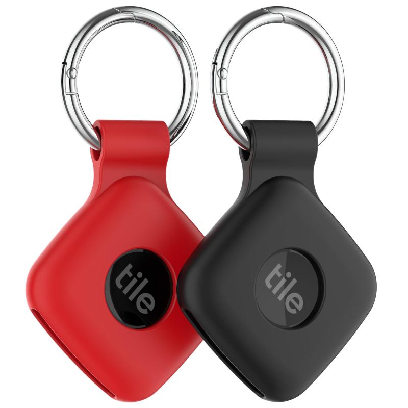 Tile Mate 2024対応 シリコンケース 2個パック ソフト 傷防止 カバー カラビナアクセサリー付き バッグ用安全なタグホルダー ブラック+レッド完璧なフィット感:Tile Mate 2024 Wireless Tracker用に...