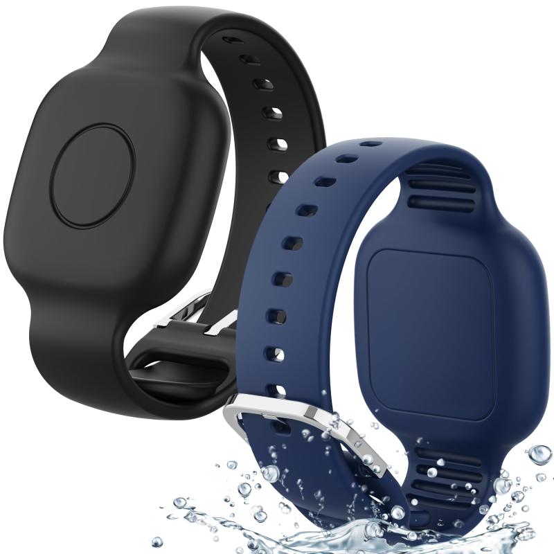Tile Mate 2024/2022用防水シリコンブレスレット 隠しGPSトラッカーホルダー 子供、ティーン、高齢者向け 調節可能な紛失防止リストバンド 耐久性 軽量 快適フィット – ブラック/ブルー【対応デバイス】特別に設計されたシリ...