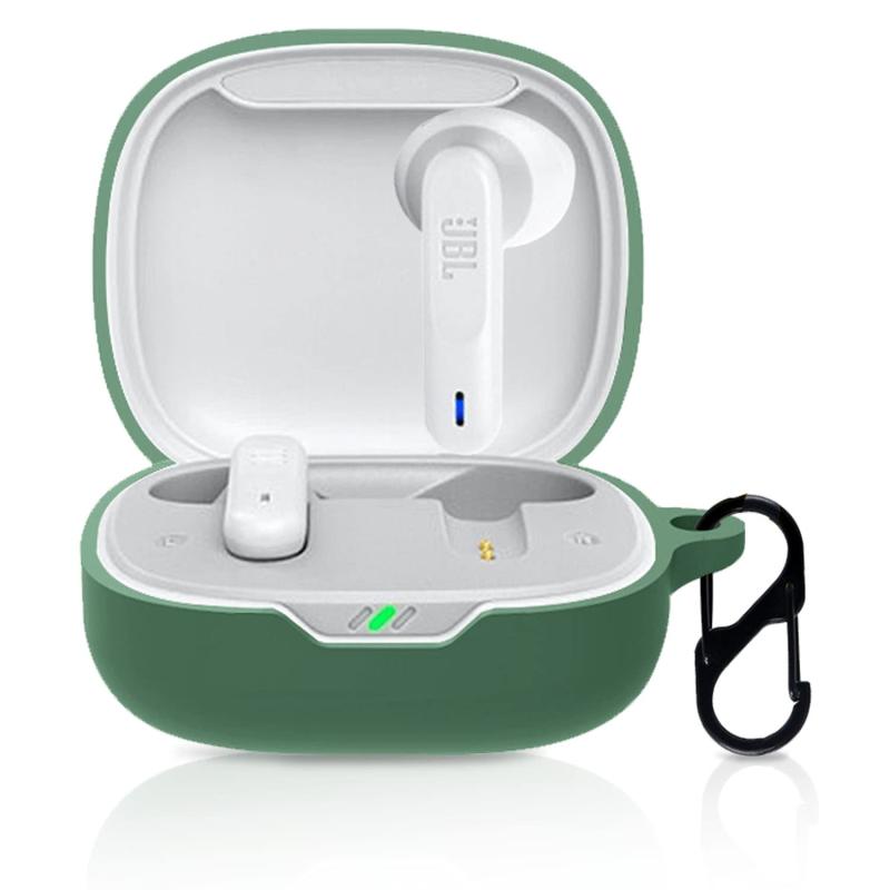 JBL WAVE FLEX 用 ケース カバー 【NOUKAJU】ワイヤレス イヤーホン シリコン 保護ケース 落下防止 キズ防止 耐衝撃 装着充電可能 防水 防塵 カラビナ付き (グリーン)【対応機種】JBL WAVE FLEX 【イヤホ...