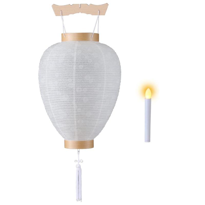 なーむくまちゃん工房 盆提灯 No.20 中尺 柾 白紋天 岐阜提灯 初盆用 高さ48cm×幅（火袋直径）28cm岐阜の伝統的工芸品として有名な岐阜提灯です。盆提灯の中では一般的な形です。初盆用の白提灯です。清浄無垢の白色で故人を迎えるとい...