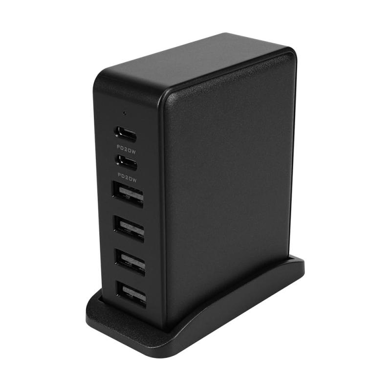 オウルテック USB 充電器 合計最大64W PD20W USB Type-C×2 Type-A×4 スタンド付き PSE認証品 ブラック OWL-APD64C2A4-BK合計最大64Wの多ポートAC充電器：本製品はUSB Type-Cポー...