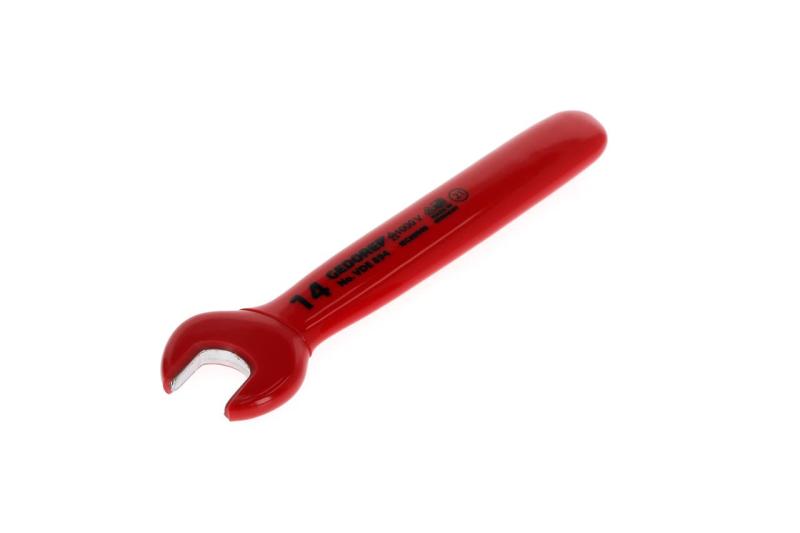 Gedore オープンエンドスパナ 14mm VDE 894 14サイズ:14mmエンド:シングルエンド1サイズ 14mmVDE/1000V認証 Y全体長さ 145mm材質:バナジウム鋼活線作業又は通電システム付近での作業に適した、業務用G...