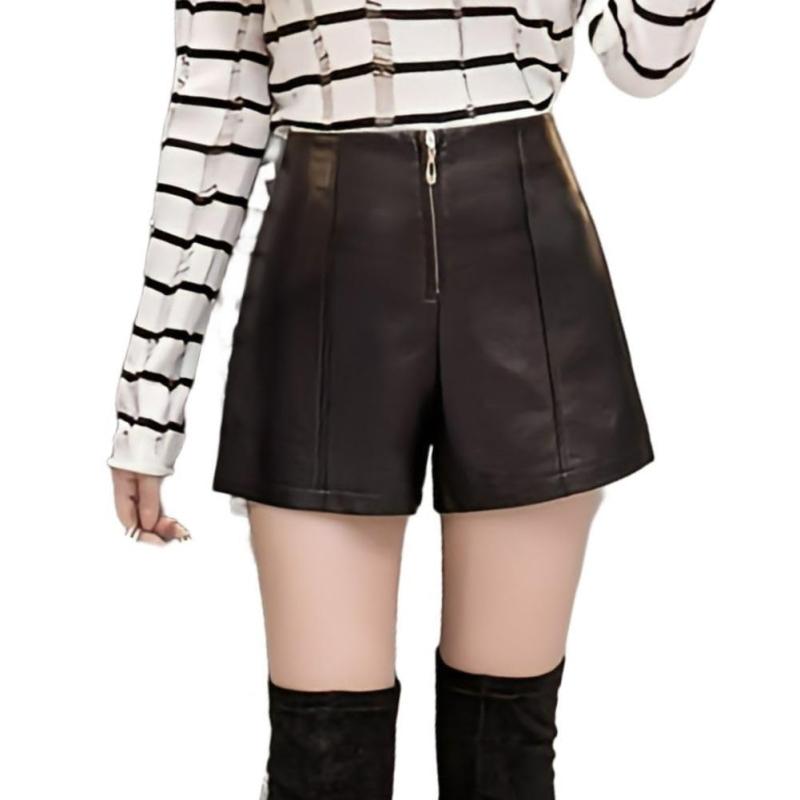 OJUMAH ショート パンツ PU レザー 美脚 Aライン キュロット 脚長 ハイ ウエスト 短 パン 革 秋 冬 レディース✅PU素材のフェイクレザー・ショートパンツです生地は軽量で柔らかく、肌触りも良好です。内側部分は、肌に刺激の少な...
