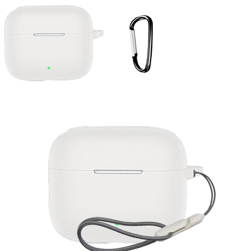 For OPPO Enco Buds3 Pro ケース カバー （カラビナ付き+ストラップ付き ） シリコン収納ケース 落下防止 キズ防止 耐衝撃 装着充電可能 防水 防塵 OPPO Enco Buds3 Pro 用 ケース カバー（ホワイ...