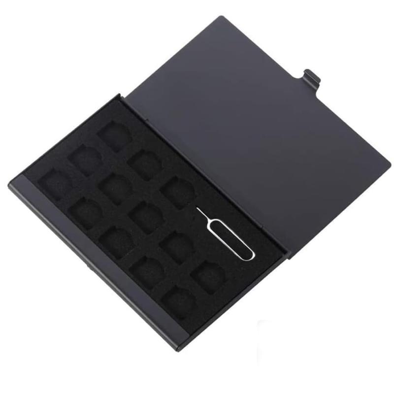 NanoSIMカード収納用アルミケース 13枚収納 取り出し リリースピン 紛失防止 持ち運び ケース 出張 海外旅行 (ブラック)NanoSIMカード,SIM取り出しピンの持ち運び用ホルダーケース最大13枚のnanoSIMカードと取り出し...