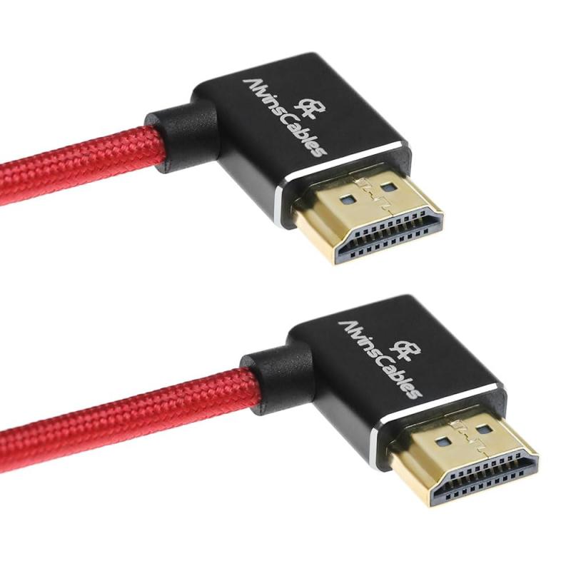 Alvin's Cables 8K HDMI ケーブル Atomos Ninja 用、2.1 規格、48Gbps、8K@60Hz、4K@120Hz、高速編組コイルケーブル、右向きから右向き直角、レッド - for Sony FS5/FS7/...