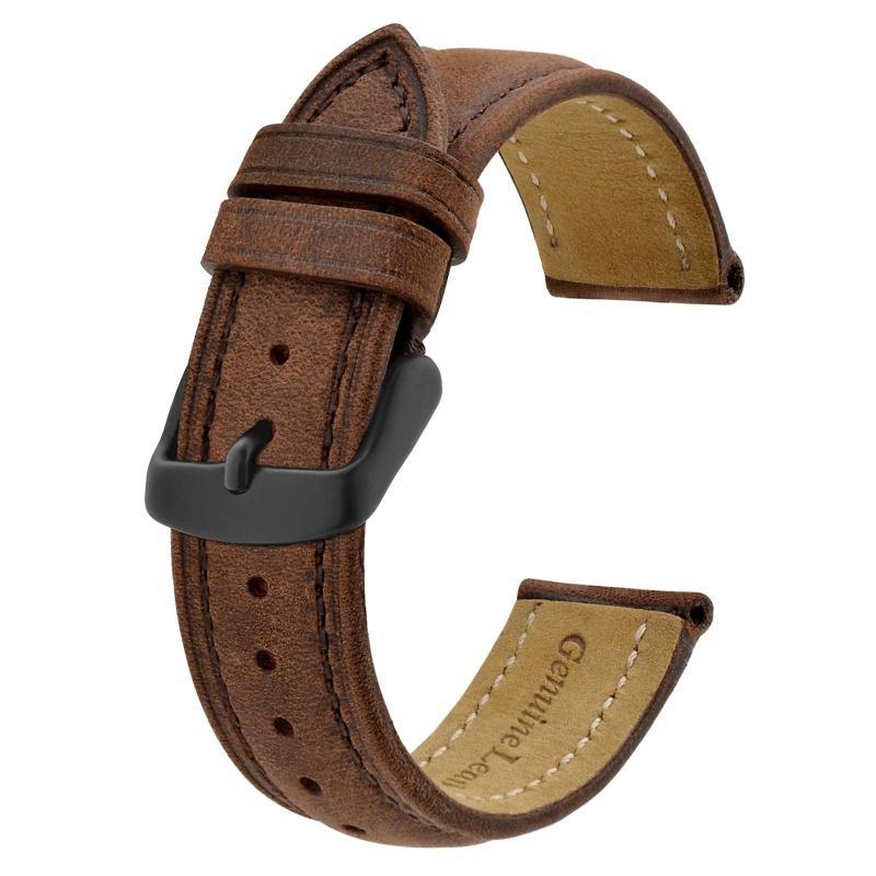 [BISONSTRAP] 腕時計バンド 14mm 15mm 16mm 17mm 18mm 19mm 20mm 21mm 22mm 23mm 24mm スエード 本革 時計ベルト ブラックバックル【厳選された素材】クレージーホースレザー（cr...