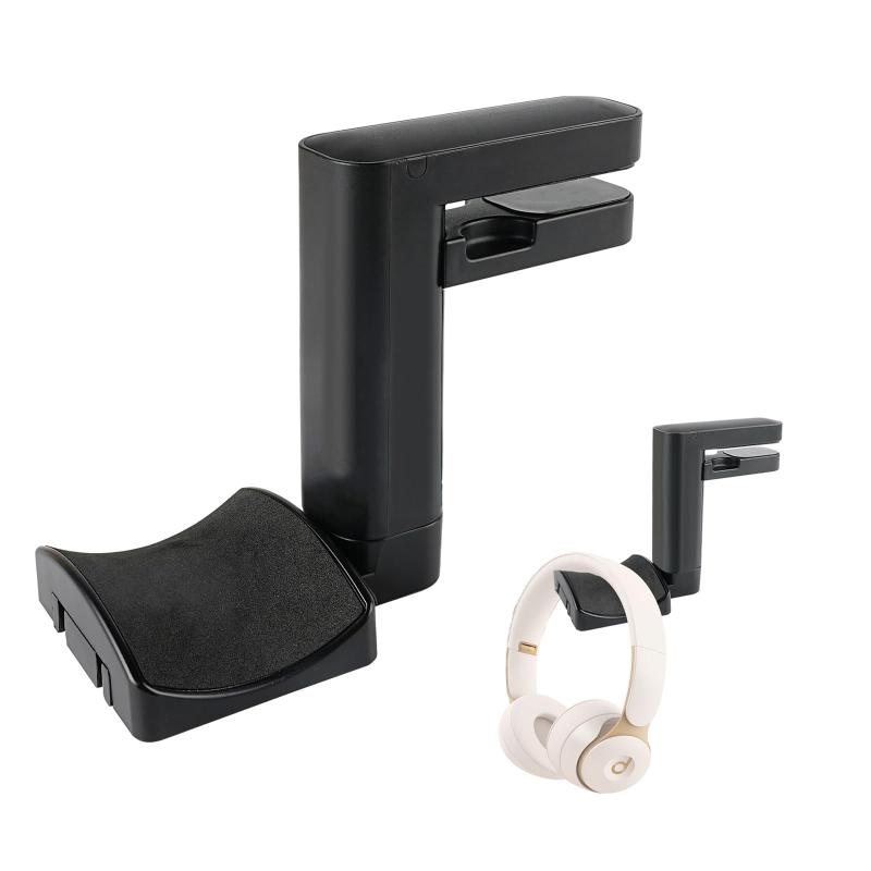 voocye ヘッドホン スタンド 360度回転式 ヘッドホンハンガー ヘッドホンフック 穴あけ不要 クランプ式 ケーブルフック付き ケーブル イヤホン ヘッドホンに適用 耐荷重1kg 滑り止め 取り外し【商品仕様】梱包サイズ：約15.5x...