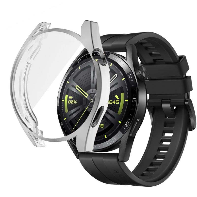 [2 Pack] Haotop ケース Compatible for Huawei Watch GT3 46mm,TPU全面超薄型オールラウンド 保護カバー (46mm, 銀/透明)対応機種：Watch GT3 46mm 専用 TPU保護カ...
