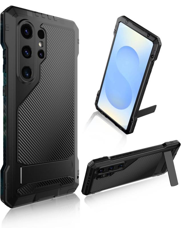 【NINKI】適応Galaxy S25 Ultra カバー 重量型 「SC-52F / SCG32」 米軍MIL規格取得 スタンド機能 両面式 三層構造（アルミ×TPU×アルミ） 耐衝撃 防塵 擦り傷防止 落下保護 衝撃吸収 スポーツ ケーブル