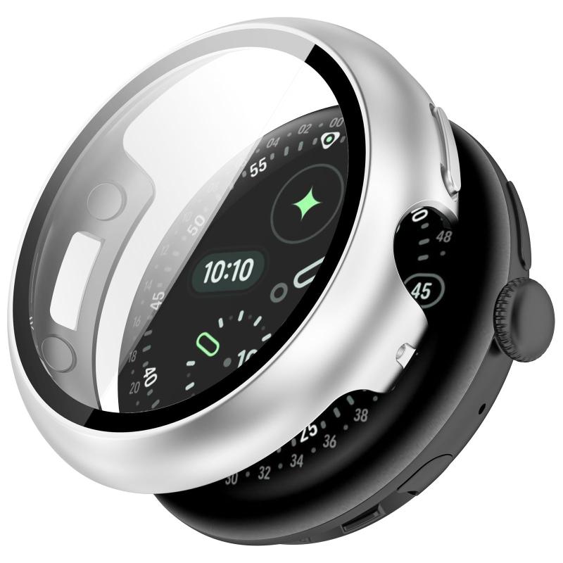 FINON for Google Pixel Watch 4 45mm 用 ケース ガラスフィルム 一体型 用 ケース 軽量 簡易脱着 シンプル (シルバー)対応機種：Google Pixel Watch 4 45mm特徴や注意点：画面の操...