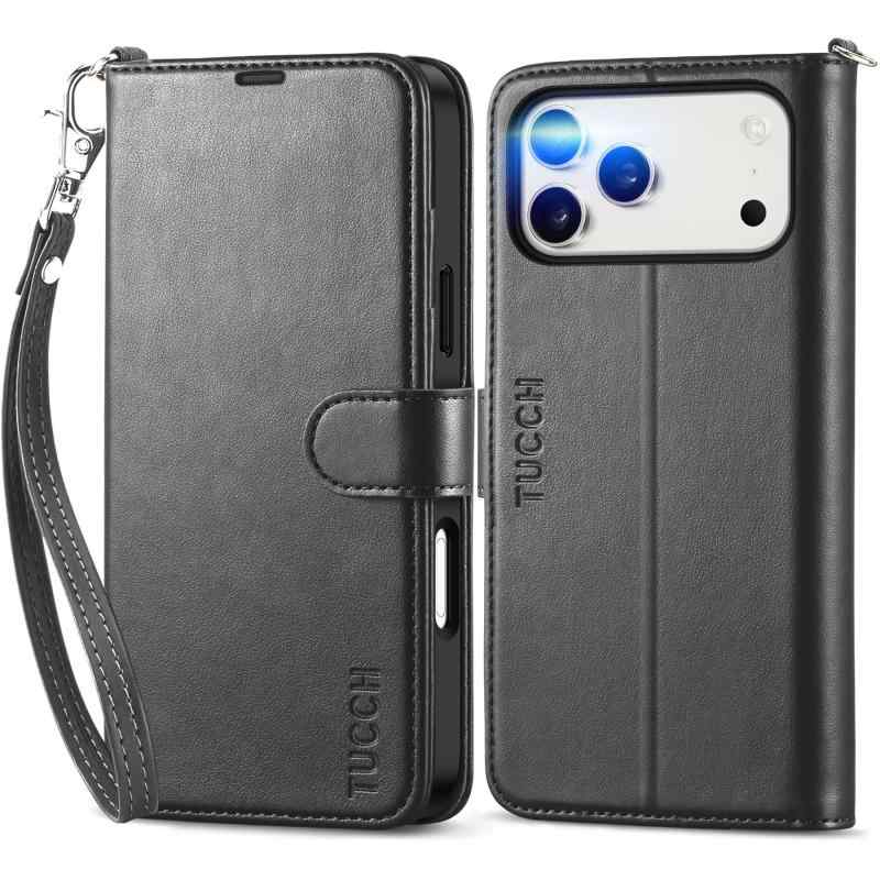 TUCCH iphone 17 Pro Max 対応 ケース 手帳型 ストラップ付き 6.9インチ 4つカード収納 RFIDブロッキング 横置きスタンド機能 TPU素材 PU合皮 全面保護 衝撃吸収 アイホン17プロマックス 対応カバー 2...