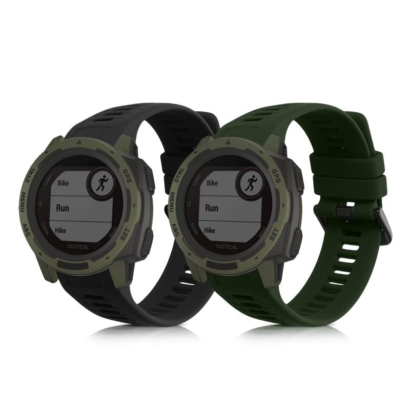 kwmobile 交換ベルト Garmin Instinct 2 Solar/Instinct 2対応 バンド - シリコンバンド ソフト TPU 耐久性 黒色/グレーぴったり: Garmin Instinct 2 Solar / Inst...