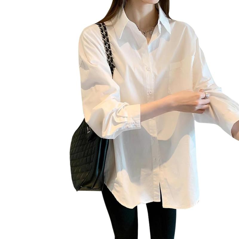 [EDREES] シャツ レディース 長袖 ブラウス ファッション 前開き ブラウス トップス カジュアルエレガント 通勤 事務服 秋 春カジュアルトップス 大きいサイズ 無地 气质通勤ファッション ゆったり デザインがいつも体型カバーに役...