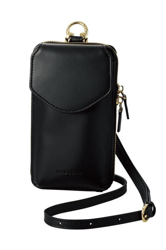 エレコム スマホショルダー スマホポーチ MAPOCHE お財布一体型 肩掛け マグネットボタン ジェットブラック P-MAP04BK