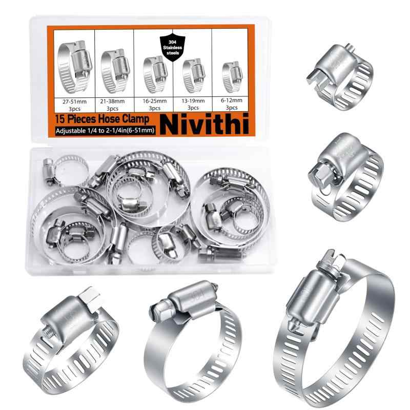 Nivithi ホースバンド 304ステンレス ホースクランプ 調整可能 強力固定 配管用 散水ホース固定用【304ステンレス】高品質の304ステンレススチール製であり、耐久性と耐腐食性に優れています。長期間の使用に耐え、信頼性が担保されます。
