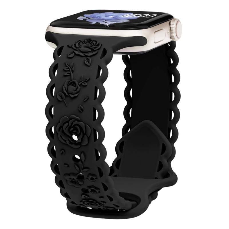 Aniaboho 互換アップルウオッチバンド 細身ソフトシリコン Apple Watch バンド エンボスローズ 38mm 40mm 41mm 42mm 44mm 45mm Series 9 SE 8 7 6 5 4 3 2 1交換用ベルト...