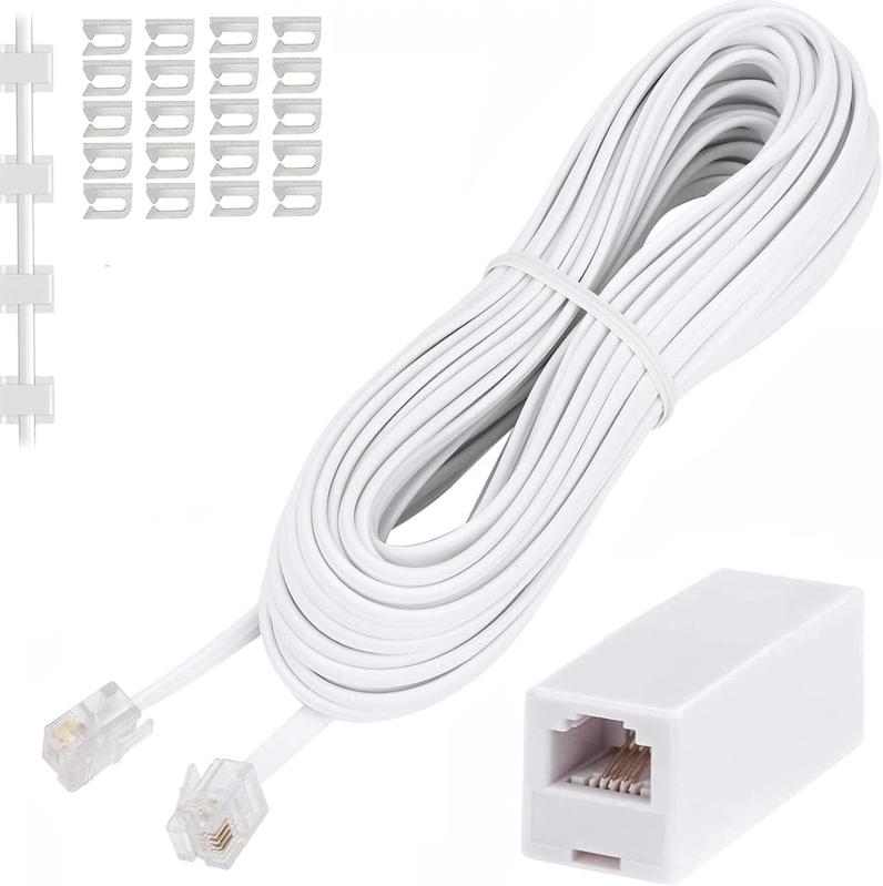 スリムモジュラーケーブル 電話延長ケーブル オステレホンケーブル 電話線コネクタ RJ11アダプターストレート 6P4C インラインカプラー 20個クリップホルダー付きスリムモジュラーケーブル