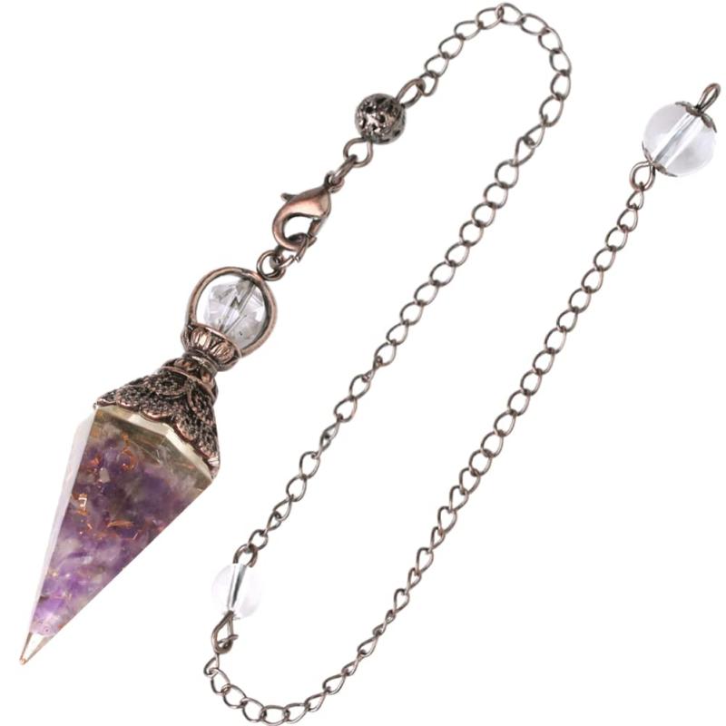 [YUYAKESHI] ペンデュラム ペンダント 振り子 水晶 天然石 樹脂 風水 占い パワーストーン 6面カット 金属チェーン付き 占い用 ヒーリング素材：天然の石、金属。プロセス：研磨。仕様：六角錐クリスタルストーンのペンデュラム。外...