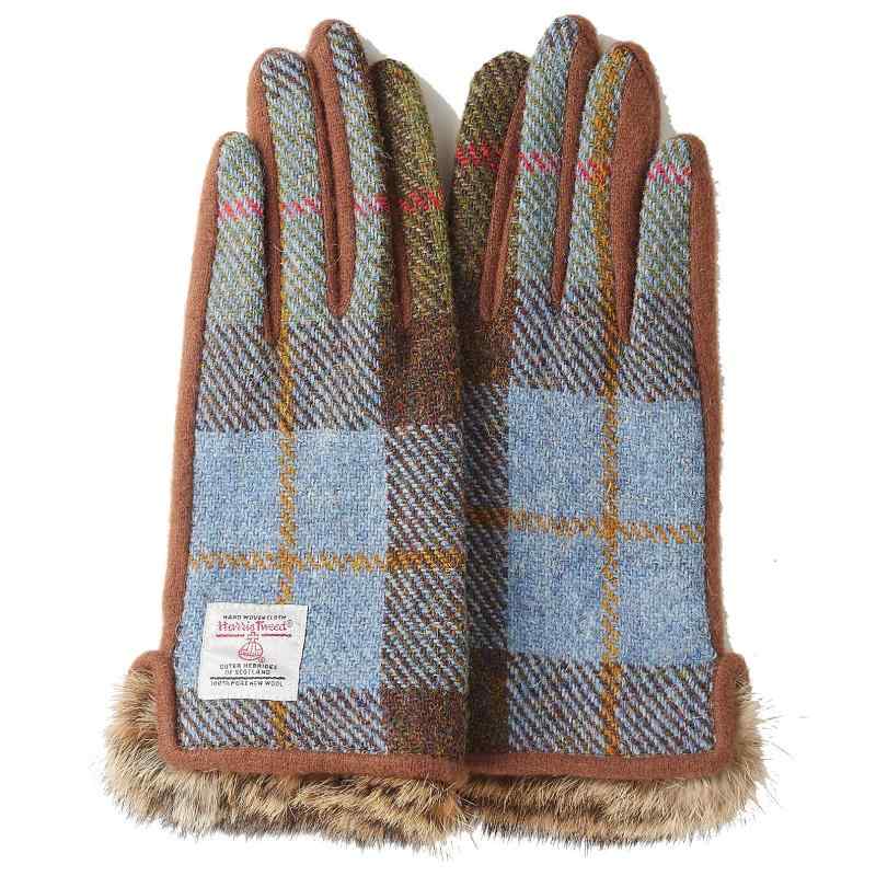 [7th Heaven] 【ハリスツイード】HARRIS TWEED レディース スマホ対応 ラビットファー付 手袋 ジャージーニット AY-15AWGL-005甲生地：ウール100％（ハリスツイード生地 ）手の平側：ウール80％ナイロン2...
