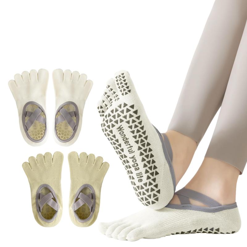 [Realwill] レディース 5本指 つま先オープン グリップソックス 2足セット- 強力滑り止め 抗菌防臭 ヨガ ピラティス トレーニング ワークアウト【強力グリップで安定サポート】 靴下裏面に高密度シリコン滑り止めポイント（グリップ...