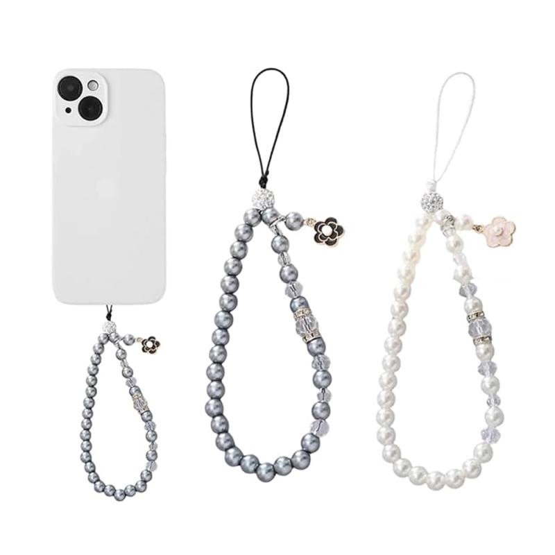 [QIKEJI] スマホストラップ ビーズ 携帯ストラップ 手首 可愛い スマホ チャーム 携帯電話の魅力の美しさ 装飾的な電話 携帯ストラップ リスト 腕掛け パール 可愛い 着脱簡単 紛失・忘れ物防【シンプルなスタイル】この絶妙な携帯電...