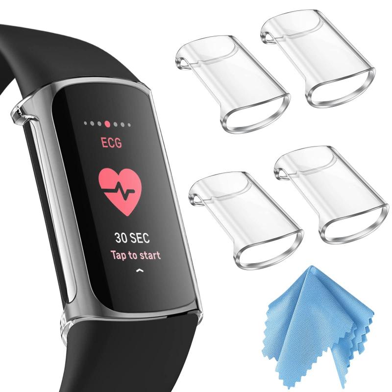 Fintie for Fitbit Charge 6 / 5 ケース クリア ソフト TPU メッキ スクリーンカバー(4個セット)【対応機種】 Fitbit Charge 6 2023 / Charge 5 2021 専用 全面保護ケース...