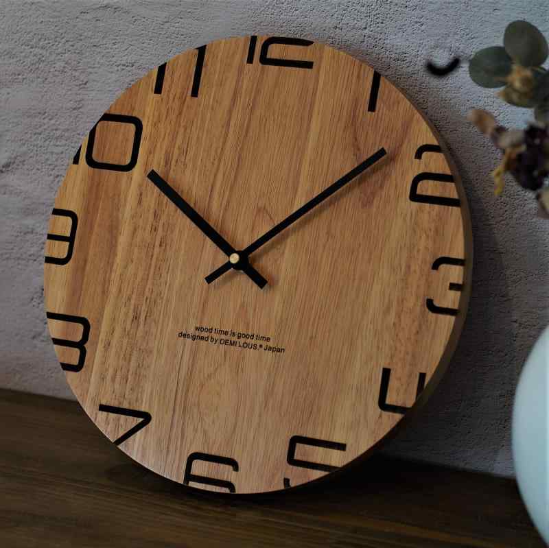 DEMI LOUS. 掛け時計 木製 ナチュラル インテリアウッド 無垢 アナログ 丸い 連続秒針 静音 リビング 寝室 オフィス 30cm (B.木製針)サイズ：無垢材使用。直径30cm　厚み:約2cm【商品仕様】幅 30cm高さ30cm...