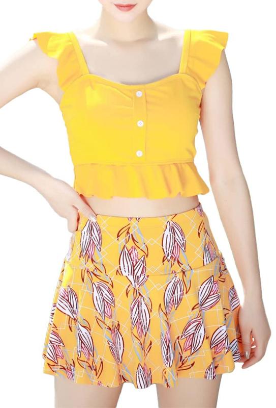 [Ressh.N] ビスチェ 水着 レディース ハイウエスト フリル フレアスカート 美くびれ 体型カバー セパレート ビキニ水着 セット【開放的なフレッシュカラーのビスチェビキニ】 元気いっぱいなフレッシュカラーのビスチェ水着。色はブルー...