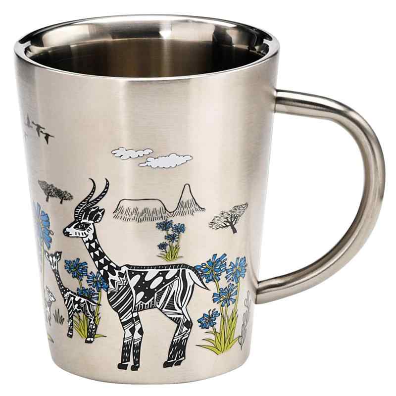 ステンレス 二重 保温保冷マグカップ ワニャマ(動物絵)