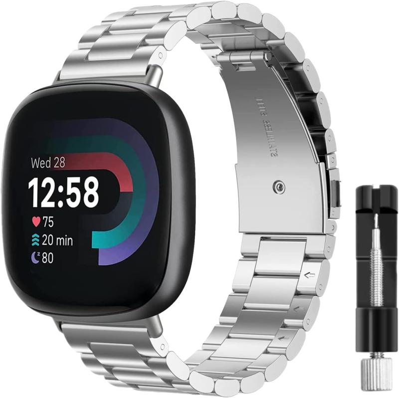 XZSJ バンド 適応 Fitbit Versa 4/Versa 3/Sense 2/Sense,交換バンドステンレススチール ビジネス風 調節工具付き高級品質のステンレス鋼と精密の研磨技術を利用して作ります。耐摩耗、耐食性、色艶が美しい、...