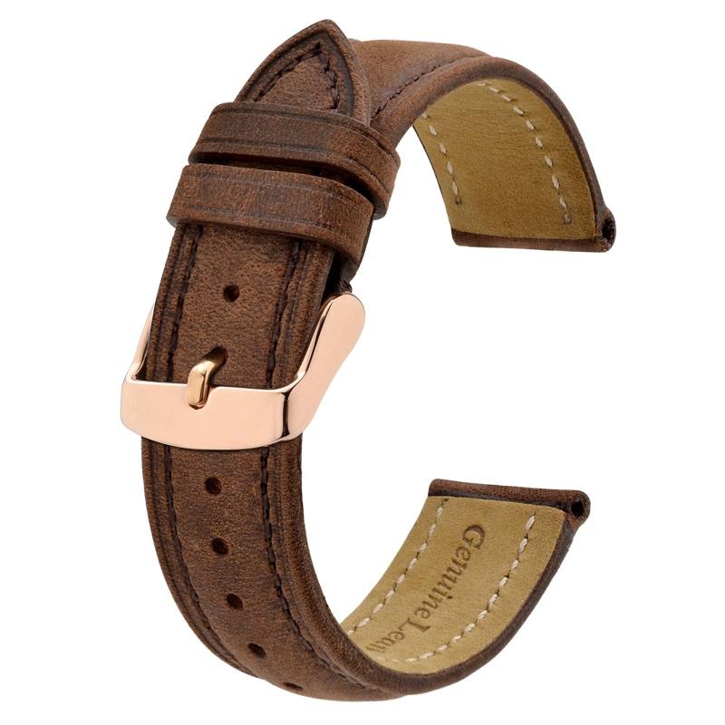 [BISONSTRAP] 腕時計バンド 14mm 15mm 16mm 17mm 18mm 19mm 20mm 21mm 22mm 23mm 24mm スエード本革 時計ベルト ローズゴールドバックル【厳選された素材】クレージーホースレザー（...