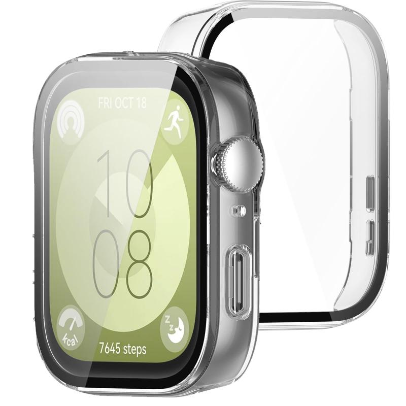 BUITFOU For HUAWEI(ファーウェイ) WATCH FIT 3 カバー HUAWEI WATCH FIT 3 ケース対応 超薄型 PC+ガラス素材 一体型 全面保護 超薄型 装着簡単 耐衝撃 高透過率 指紋防止 傷防止（ブラッ...