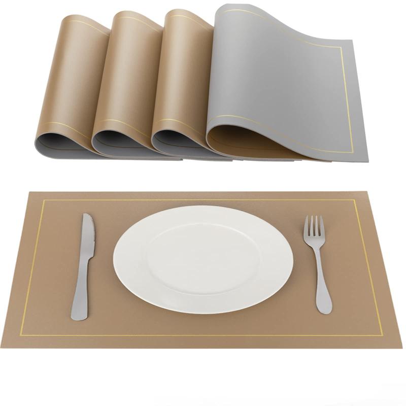 Exgox ランチョンマット シリコンマット PU両面 おしゃれ 高級 防汚防水 断熱 滑り止め お手入れ簡単 環境に優しい素材 油がつかない 丸洗い キッチン 家庭用 レストラン用 4枚セット