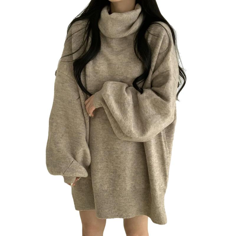 [OGCPWYQZ] セーター レディース リブ ニット トップス タートルネック ロング ゆったり 体型カバー 長袖 着回し カジュアル サイドスリット 細見え ゆるシルエット 大人リラクシー おしゃれ