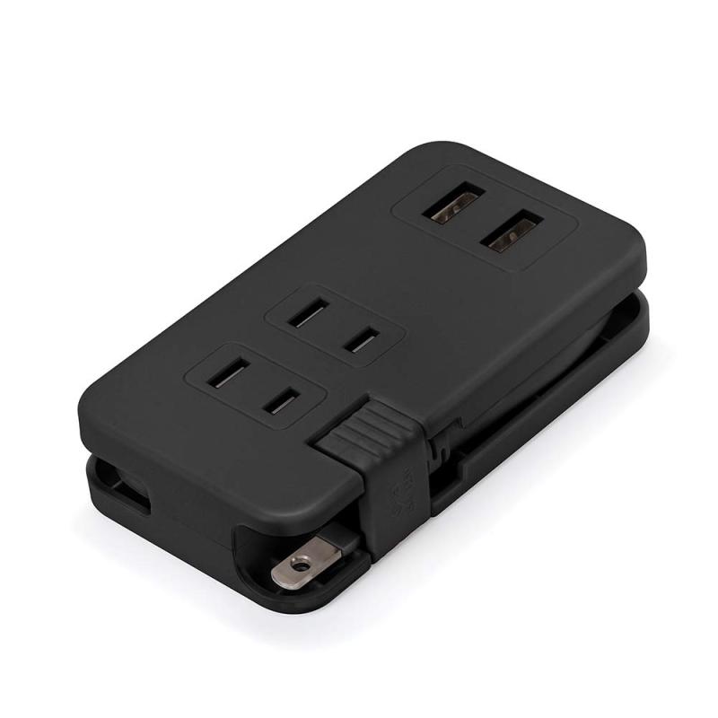 USBポート搭載 AC電源タップ ブラック（AC×3/USB-A×2） PG-UACTAP05BKAC差し込み口3個とUSB Type-Aポート2個のAC電源タップ
