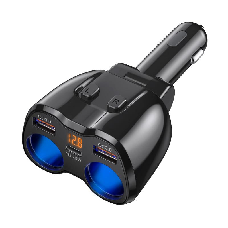 Otium シガーソケット 増設 シガーソケット 2連 PD20W 快速充電 カーチャージャー USB デュアルQC3.0ポート 高速車の充電器 180W 2ソケット 独立スイッチ シガレットライターソケット