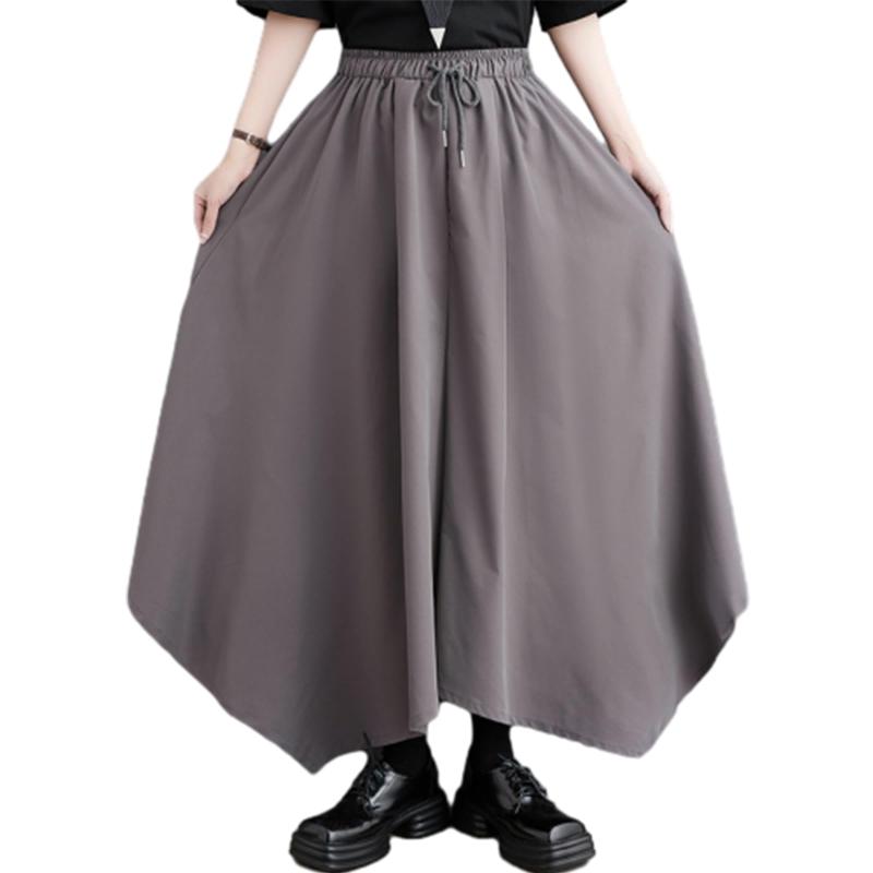 [JLBOCMGT] ワイドパンツ レディース 9分丈 ハイウエスト ゴムウエスト ポケット付き 不規則 ゆったり おしゃれ 無地 カジュアル ビッグシルエット 大きいサイズ 着痩せ 通勤 春 夏 秋 冬