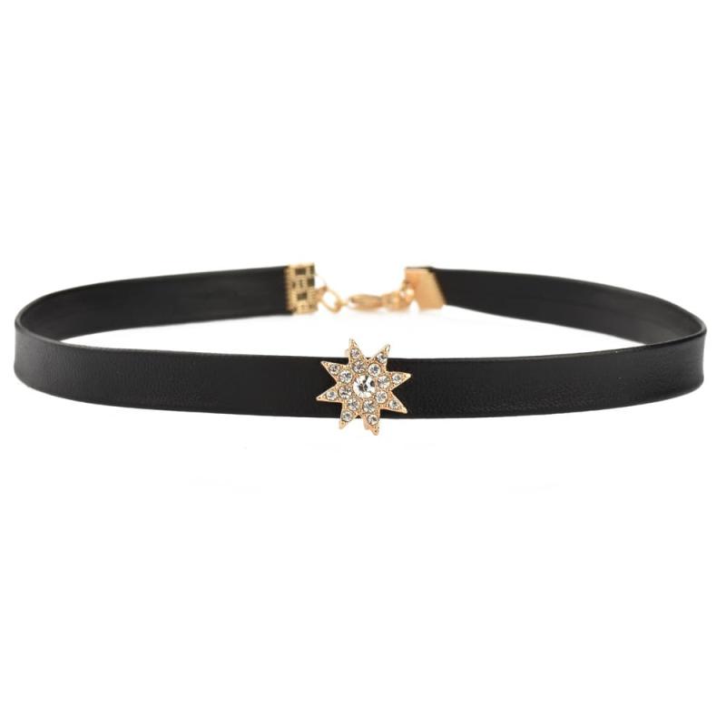 [Deelfel] チョーカーネックレス レディース ムーン＆スター ペンダント ブラック PUレザー アジャスタブル シンプルデザイン ファッションアクセサリー【ムーン＆スター チョーカー】 Deelfelのムーン＆スター チョーカーは、...