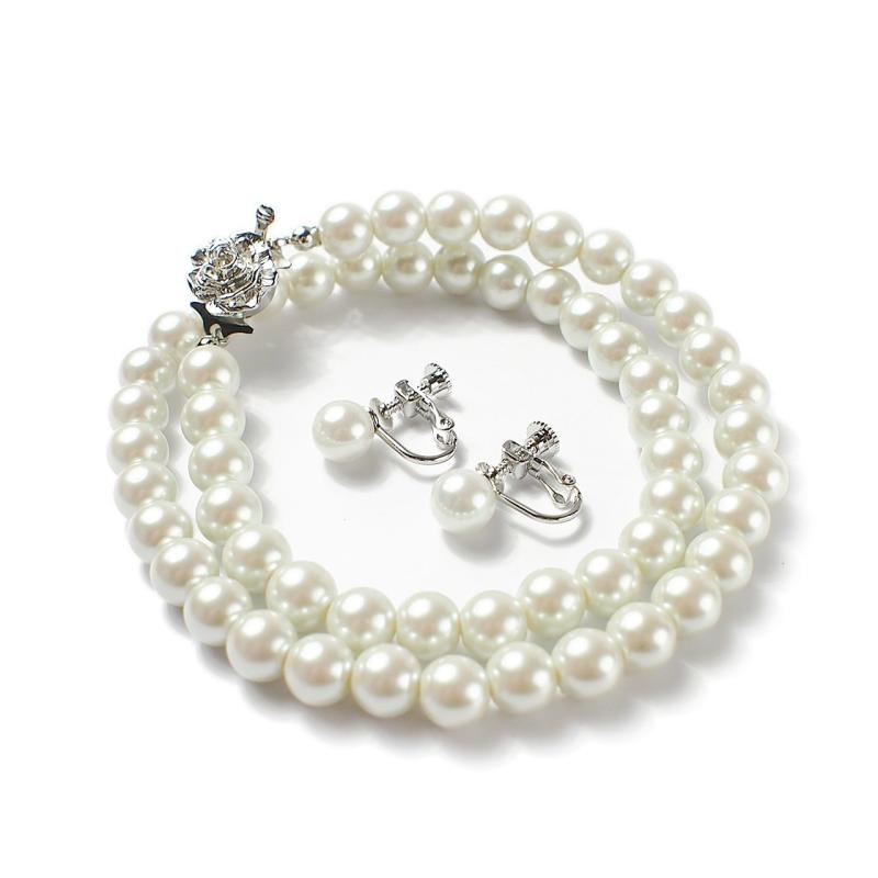 [CRANES COLLECTION] パール ネックレス ピアス イヤリング 2点 セット 日本製 国産真珠 ホワイト 自社生産 8mm珠 冠婚葬祭 巾着袋付 選べる6サイズ【セット内容】クリスタルガラスパールネックレス、ピアス、ロゴ入り...