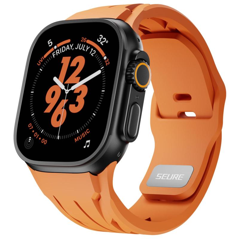 BinGeLi コンパチブル アップルウォッチ バンド フッ素ゴム 49mm 46mm 45mm 44mm 42mm Apple Watch バンド スポーツ 交換用 ベルト 耐衝撃 防水 防汗メンズ Watch Ultra3/2/1 Se...