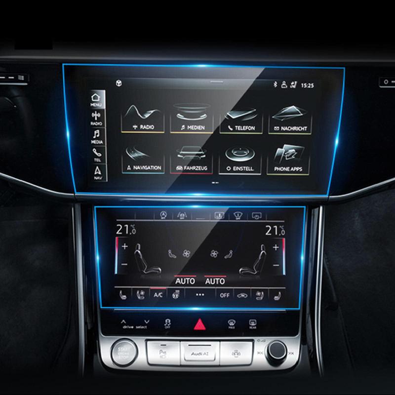 UTOYA 2 個の車の GPS ナビゲーションフィルム LCD スクリーン強化ガラス保護フィルム、アウディ A8 S8 2018-2023 アクセサリーに適合カスタマイズされたデザインの強化ガラススクリーン保護フィルム、レーザーカットと正...