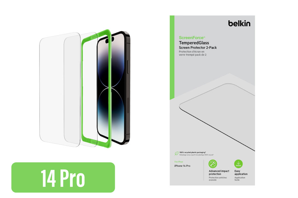 【製品情報】 対応機種：iPhone 14 Pro用 カラー：クリア サイズ：0.33×67×142mm 重さ：12gBelkin SCREENFORCE iPhone 14 Pro用保護 強化ガラスフィルム2枚セット 【取り付け時のご注意...