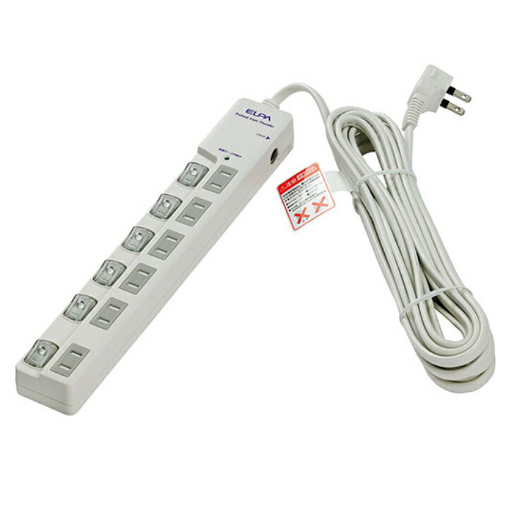 商品情報メーカー朝日電器品番WLS-LU650SB(W)商品名6個口5m耐震サージLEDスイッチ付タップ　（ブレーカー付・上差し）仕様・サイズ：H400×W110×D43(cm)・6個口・長さ5M・重量665g ・定格：AC125V　15A...