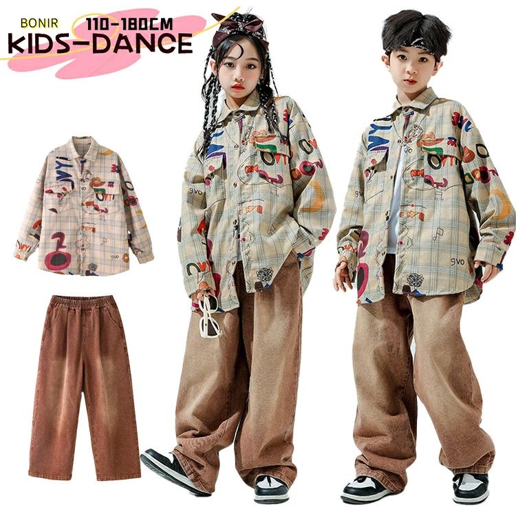 発表 韓国風 ジュニア HIPHOP ストリート系 女の子 男の子 セットアップ トップス 長袖 落書き シャツ ヒップホップ 衣装 ダンス ストリートで映える！ 男女兼用★クールなヒップホップダンスメーカー希望小売価格はメーカーカタログに...