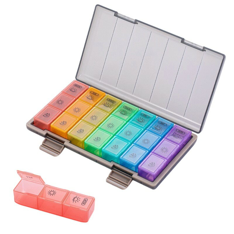 商品説明素材ABS/PP/樹脂仕様サイズ：外22.8*13*3cm内11*3*2.5cm商品説明【一週間 薬箱】一週間薬箱透明の蓋は7日分一日3/4回の薬を調剤するのにも役立ちます、そして薬を飲む時間を逃すのを防ぐことができます、高齢者にと...